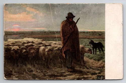 Jean Francois Millet Return of The Flock Man Herding Sheep Vtg DB ...