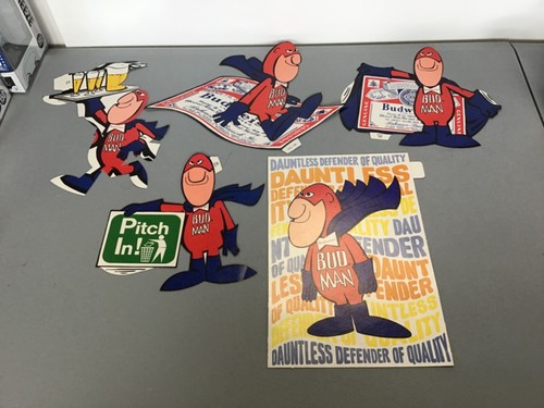 LOT OF 5 DIFFERENT ORIGINAL VINTAGE BUDMAN STICKERS BUDWEISER NOS #A5 ...