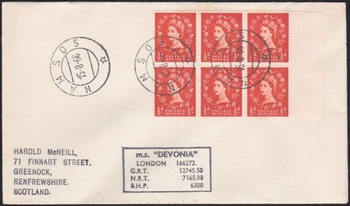 GB NORWAY 1966 MS DEVONIA ship cover, NAMSOS cancel ...