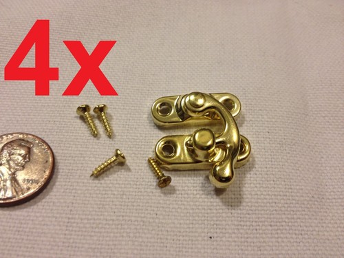 4pcs GOLD (S) Latch clasp small mini doll house Antique hook Carved box ...