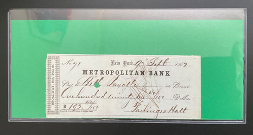 1862 Metropolitan Bank New York Check $192.40 | eBay