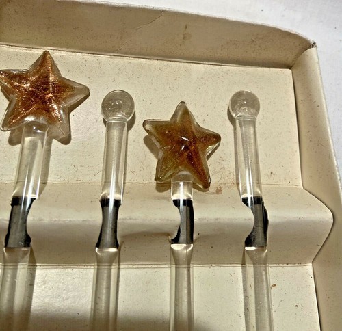 Pier 1 Gold Glitter Star Swizzle Sticks Glass NIB Great for Holidays | eBay