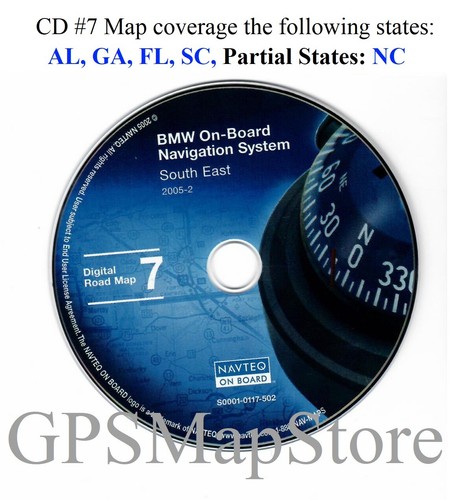 1997-2002 BMW 3 5 7 Series X5 M3 M5 Navigation CD #7 Map AL GA FL SC ...