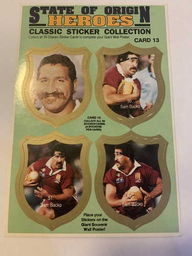 1991 State Of Origin Heroes Sticker Card 13 Sam Backo | eBay Australia