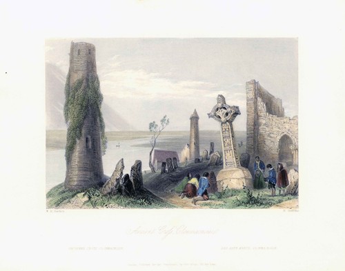 1841 Antique Print IRELAND View of ANCIENT CROFTS CLONMACNOISE Offlay ...