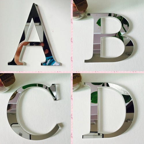 3D DIY Mural Art 26 Letters Mirror Effect Acrylic Wall Sticker House ...