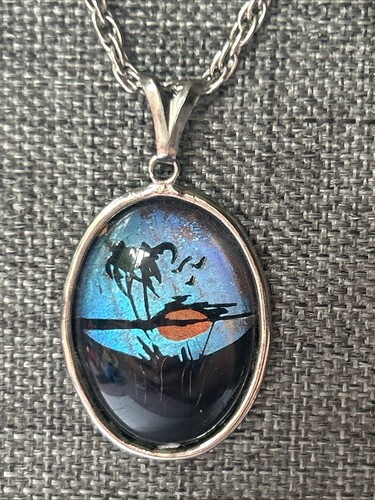 Vintage Art Deco Mott Morpho Butterfly Wing Palm Tree Pendant Jewelry ...