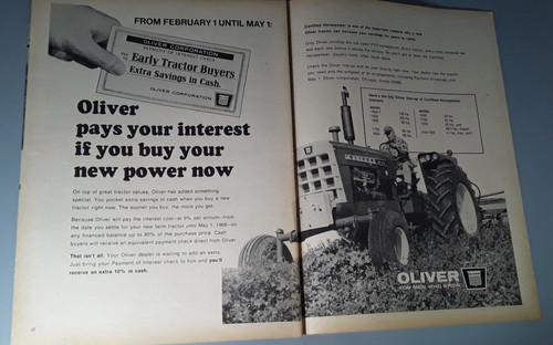 Original 1968 Oliver Tractor 2-Page Magazine Ad "Oliver Pays Your ...