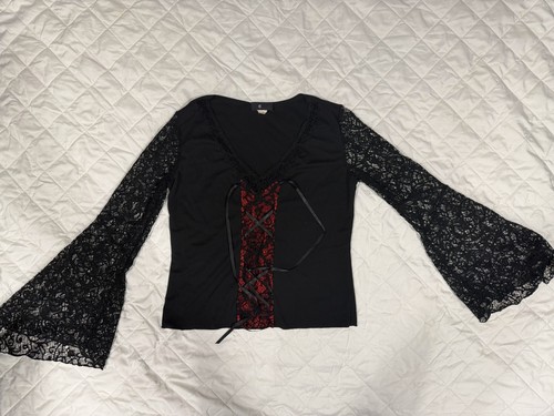 Morbid Threads Gothic Hot Topic Y2K Blouse Skirt Set Lace Red Black ...