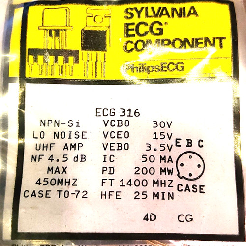 ECG316 LO-NOISE UHF AMP 4.5DB MAX 450MHZ NIP NTE316 transistor | eBay
