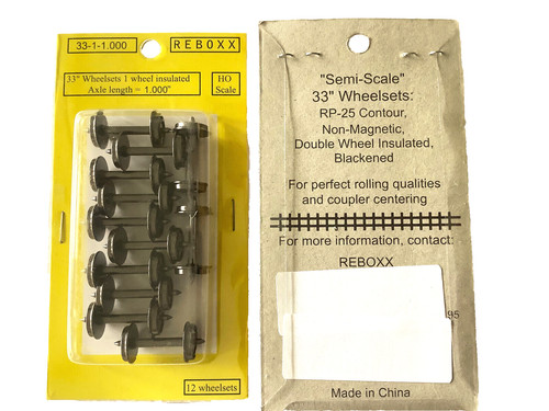 ReBoxx-1 33" HO Semi-scale wheels sets, 1.000" Axle Length, 12/ Pkg ...