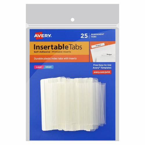 Avery Index Tabs with Printable Inserts, 2 Inch, Clear Tab, Pack of 25 ...