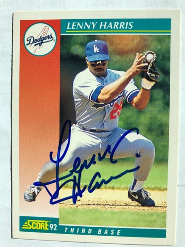 1992 Score Los Angeles Dodgers Lenny Harris Autographed Baseball Card ...