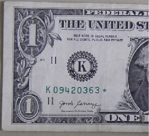 2017 $1 U.S. STAR NOTE REPLACEMENT NOTE (K09420363*) MISCUT NOTE, 2 ...