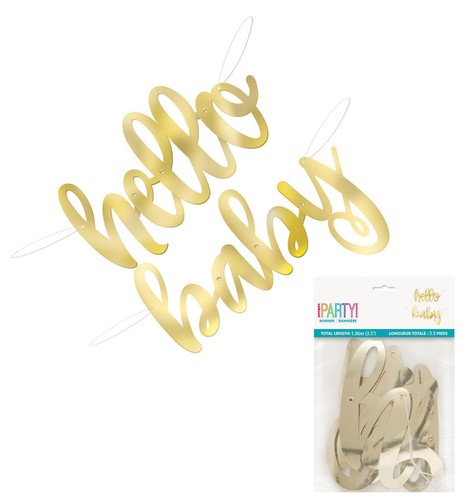 Hello Baby Gold Foil Script Banner 1.06m - Baby Shower Party Supplies ...