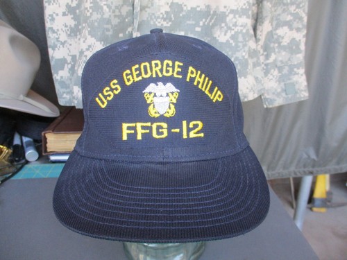 Vtg USS GEORGE PHILIP FFG-12 Navy Blue Crew Cap, Sailor Ship Deck Watch ...