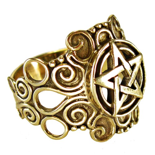 Large Ornate Bronze Pentacle Ring Pentagram Witch Jewelry Wiccan Pagan ...