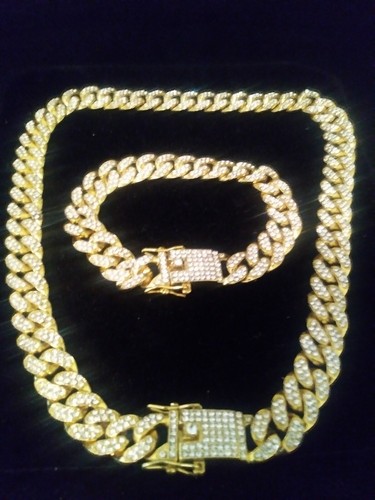 14K YG CLAD LCS DIAMOND CHAIN NECKLACE BONUS BRACELET SZ 18 IN SZ 7.5 ...