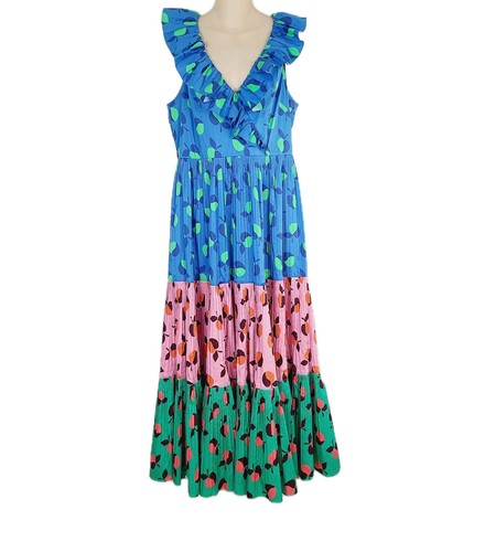 Kate Spade Maxi Dress 10 Colorblock Fruit Print Sleeveless Tiered ...