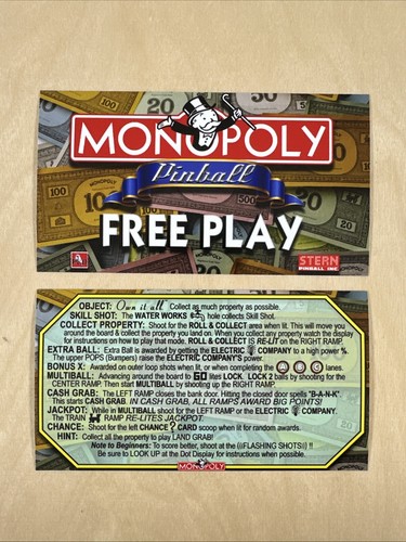 Stern Monopoly Pinball Apron Cards | eBay