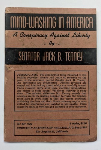 c 1950 s MIND WASHING in AMERICA by JACK TENNEY Christian Nationalist ...