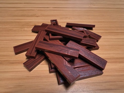 Custom Printed LEGO Tiles 1 x 4 - Reddish brown - Wood design (25pcs ...