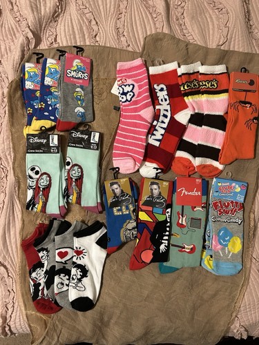 Reseller Sock Lot – 18 Pairs Elvis Smurfs Disney Candy + More – Mostly ...