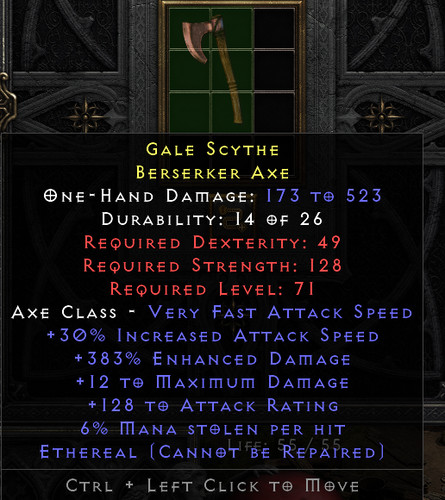 D2r rare berserker axe 30ias 383ed 12max 128ar 6ml eth zerk--non ladder ...