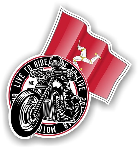 Retro Biker Club Design With Isle of Man Manx Flag Vinyl Car Sticker ...