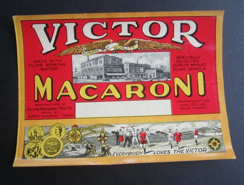 Old Vintage 1920's - VICTOR Macaroni - Package LABEL - North Reading ...