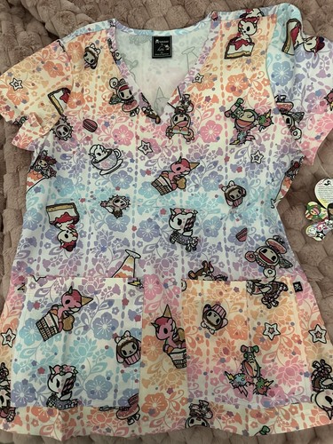 NWT Tokidoki x Koi Sweet Cafe Leslie Scrub Top Size XS Medical Nursing ...