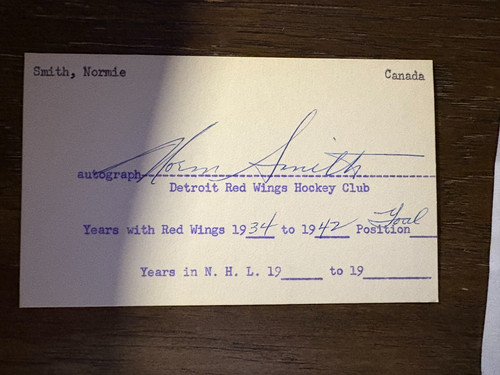 Normie Smith Detroit Red Wings Montreal Maroons signed autograph 3x5 ...