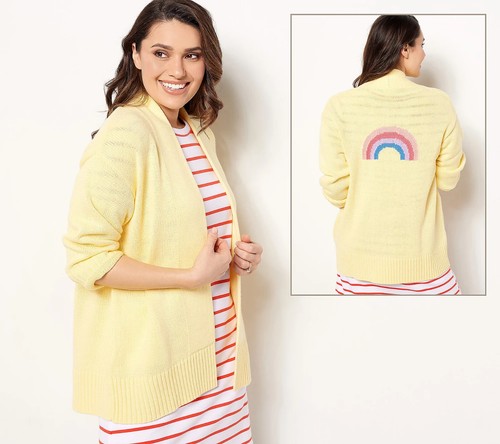 Candace Cameron Bure Jacquard Open Front Sweater 1X Honeysuckle Rainbow ...