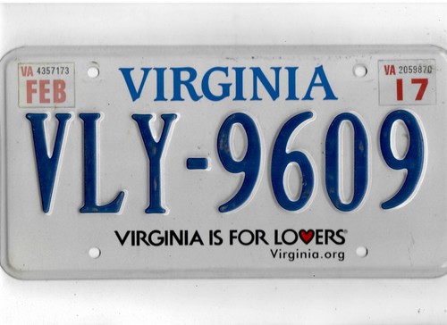 VIRGINIA passenger 2017 license plate "VLY-9609" ***NATURAL*** | eBay