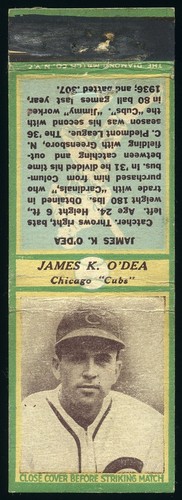 1937 Diamond Matchbooks U3-2 Baseball James O'Dea *e4 | eBay