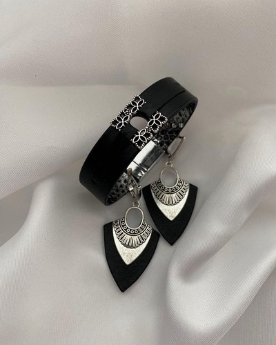 Leather bracelet and earrings Athena. Hardware is cupronickel | eBay