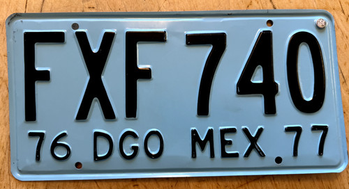 1976 1977 DURANGO MEXICO MEXICAN MEX AUTO LICENSE PLATE " FXF 740 " | eBay