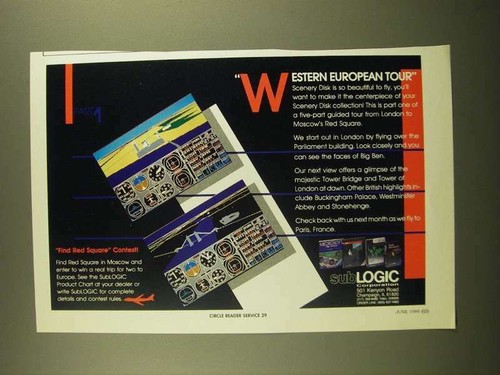 1988 SubLogic Flight Simulator Western European Tour Scenery Disk Ad | eBay