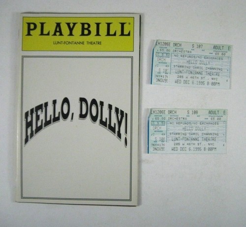 Hello Dolly Playbill 1995 Lunt Fontaine Theater Ticket Carol Channing ...
