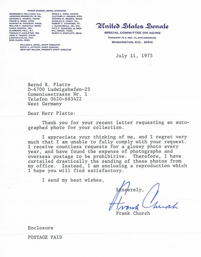 USA Frank Church 1924-84 genuine autograph typed letter signed 8"x10 ...