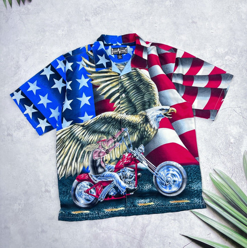 Steve and Barry's Club Shirt USA Flag & Motorcycle & Eagle size Large ...