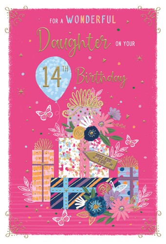 ICG Wonderful Daughter Age 14 14th Happy Birthday Card Cake Presents ...