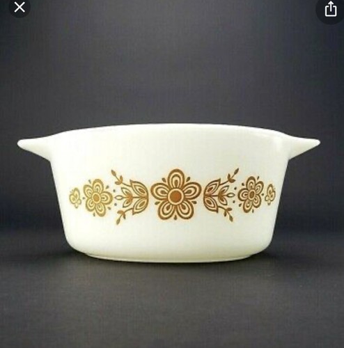 Vintage Pyrex 474-B Butterfly Gold Round Casserole Dish w/ Glass Lid 1 ...