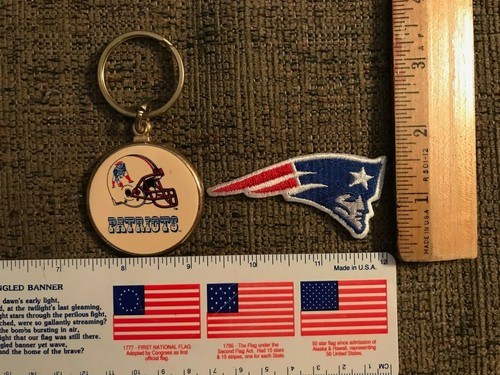 VINTAGE NE PATRIOTS Key Chain (Pat Patriot) and iron on PATCH (Flying ...