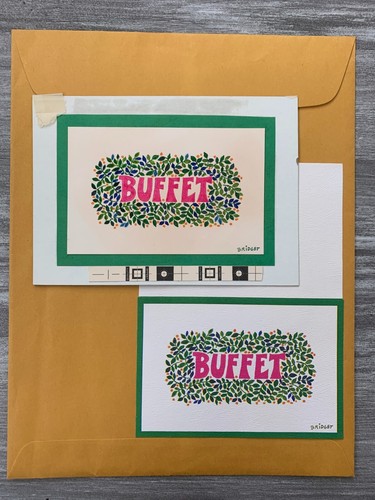 BUFFET INVITE Lettering w/ Flower Border 7x5" Greeting Card Art 6610 w ...