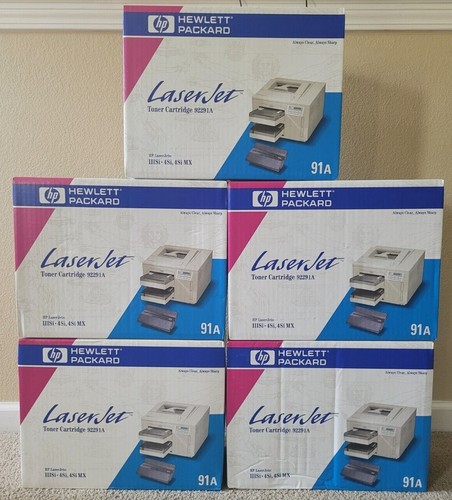 ALL NEW~LOT of 5 GENUINE HP 92291A / 91A BLACK Toner~IIISi /IIISiMX/4SI ...