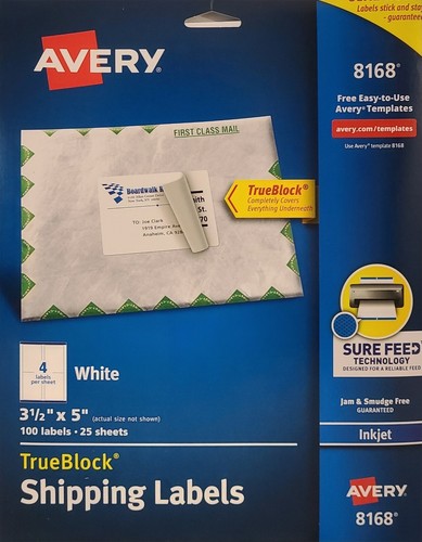 Avery 8168 Shipping Labels TrueBlock Technology Inkjet 3 1/2 x 5 White ...