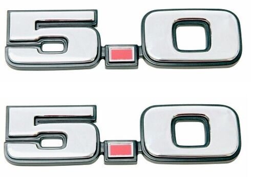 79-93 Ford Mustang 5.0 Chrome Fender Emblem PAIR Reproduction 1979-1993 ...