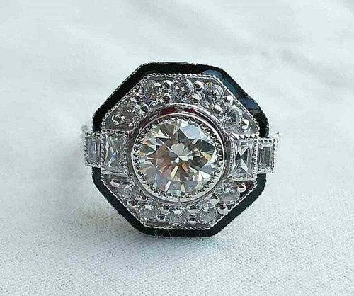 Simulated White Round 3.12TCW Sapphire With Black Enamel Wedding 935 ...