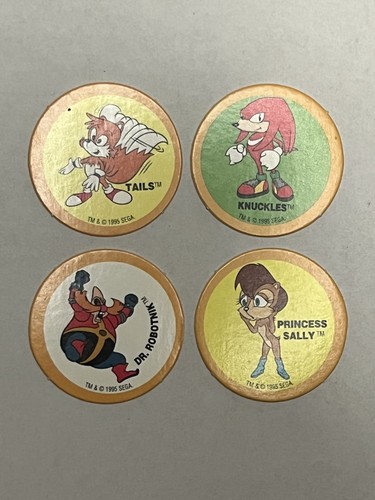 4 Sonic The Hedgehog POG Milkcap SEGA 1995 Tails Sally Knuckles ...
